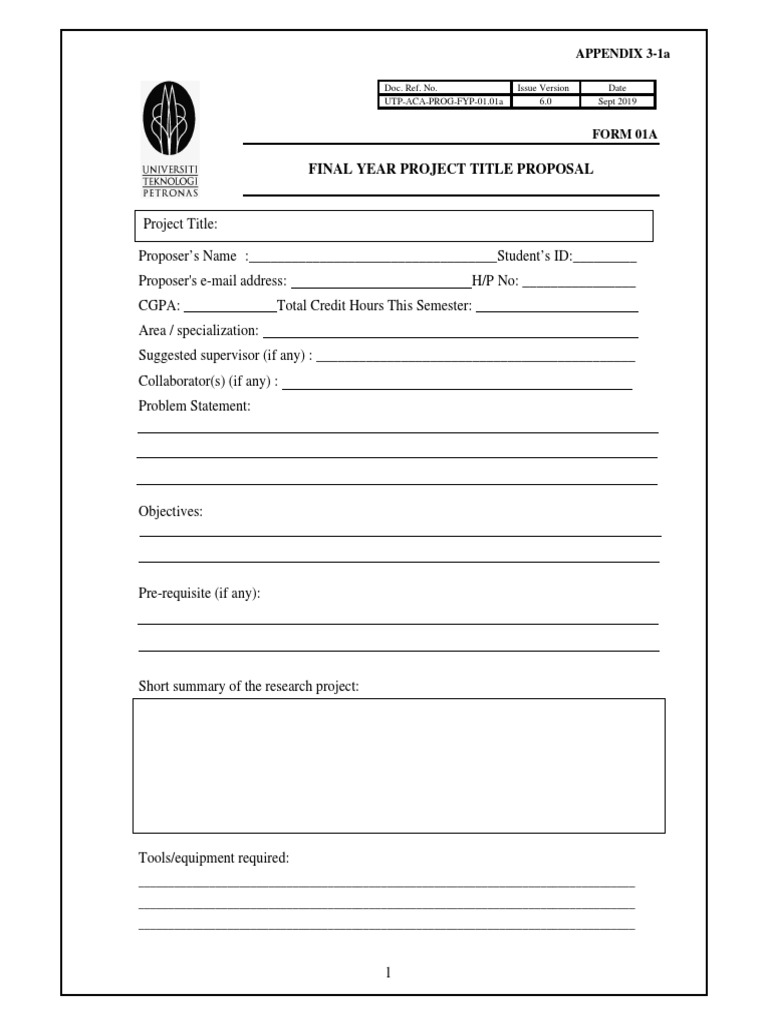 Final Year Project Title Proposal: Appendix 3-1A | PDF | Evaluation ...