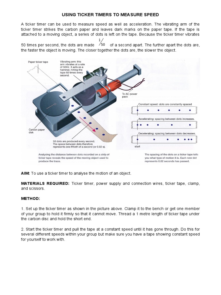 Using Ticker Timers To Measure Speed Pdf Speed Acceleration
