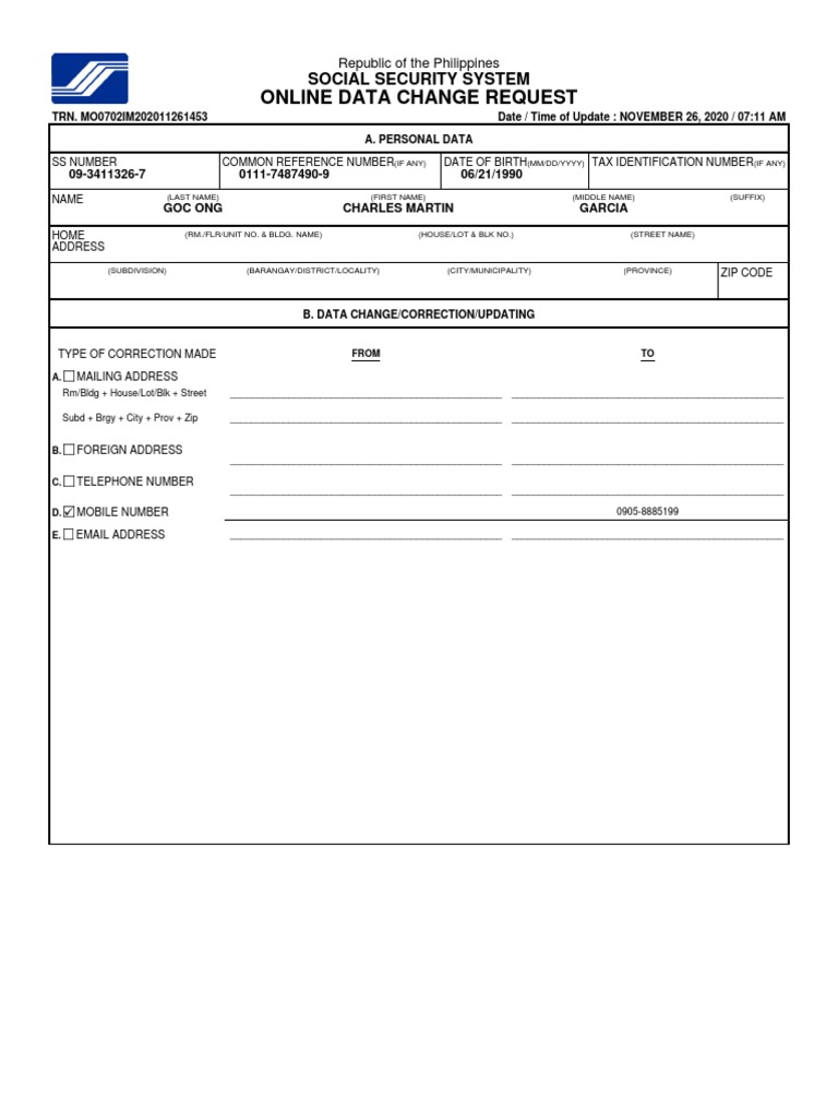 Online Data Change Request: Social Security System | PDF ...