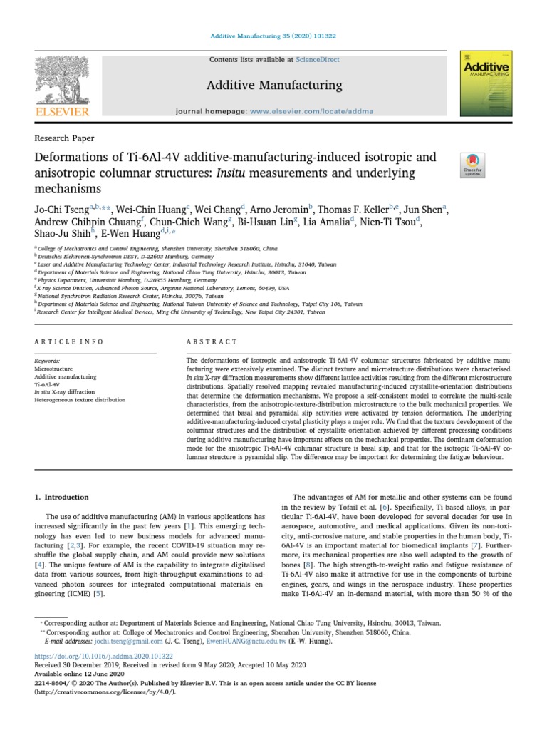 Deformations of Ti-6Al-4V Additive-Manufacturing-Induced Isotropic and Anisotropic Columnar ...