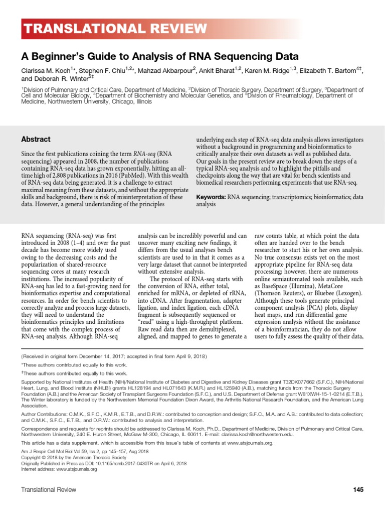 Translational Review: A Beginner 'S Guide To Analysis of RNA Sequencing ...