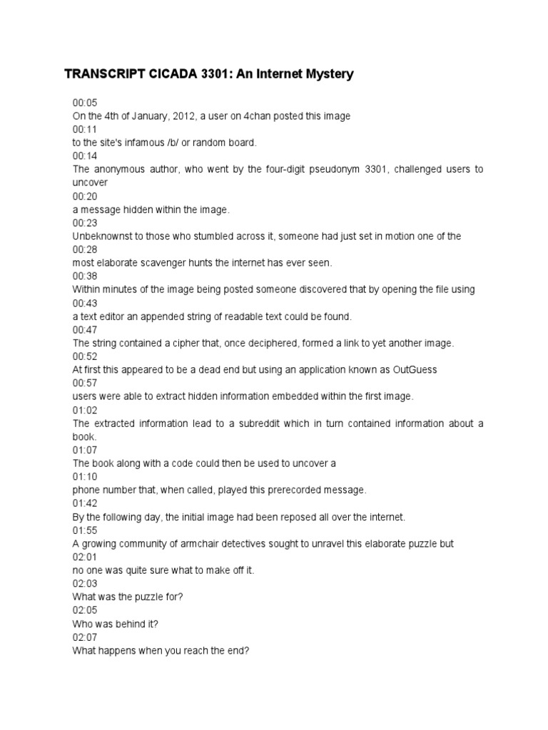 CICADA 3301 - An Internet Mystery | PDF | Secure Communication ...