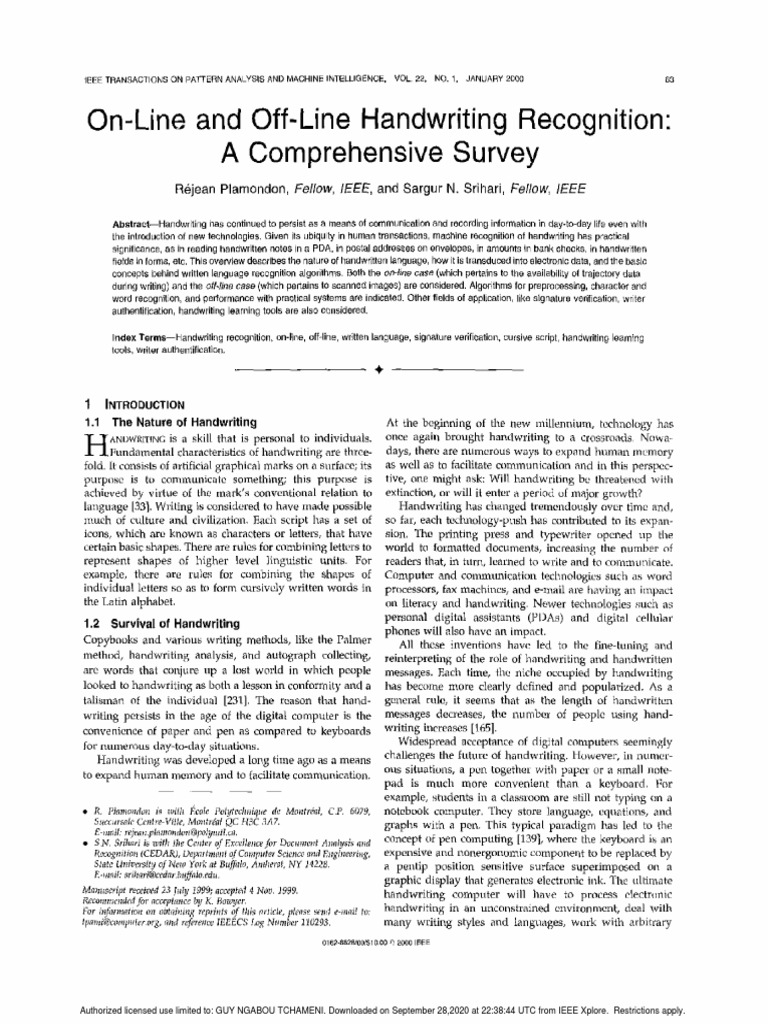 Offline AND ON LINE Handwriting Recognition - Comprehensive Survey ...