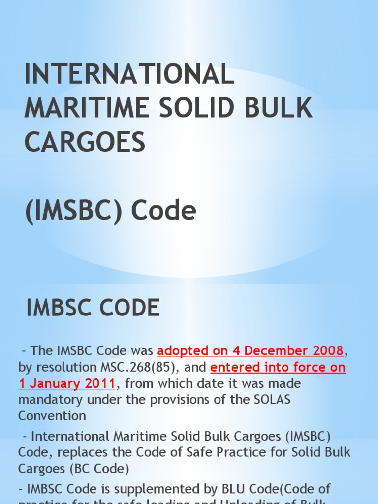 International Maritime Solid Bulk Cargoes (IMSBC) Code | PDF | Combustion | Cargo