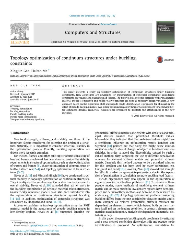 Topology Optimization of Continuum Structures Under Buckling Constraints | PDF | Mathematical ...