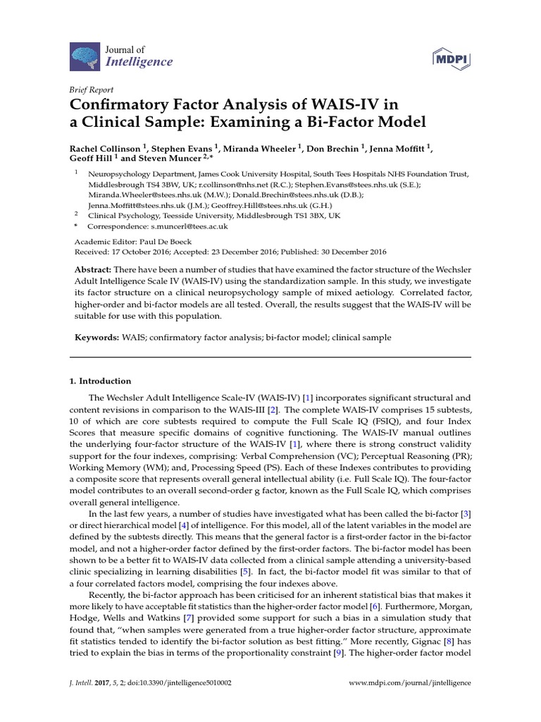 Confirmatory Factor Analysis of WAIS-IV in A Clinical Sample: Examining ...