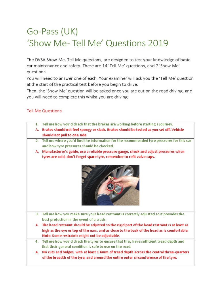 Show Me - Tell Me' Questions 2019 | PDF | Headlamp | Tire