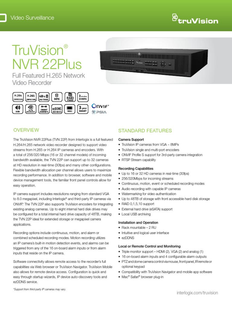 Truvision NVR 22plus: Full Featured H.265 Network Video Recorder | PDF ...