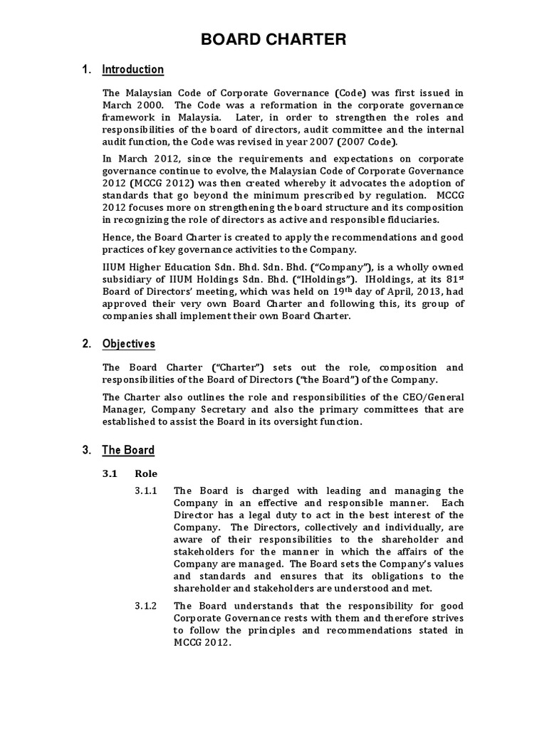 Board Charter: 3.1 Role | PDF | Audit | Internal Control