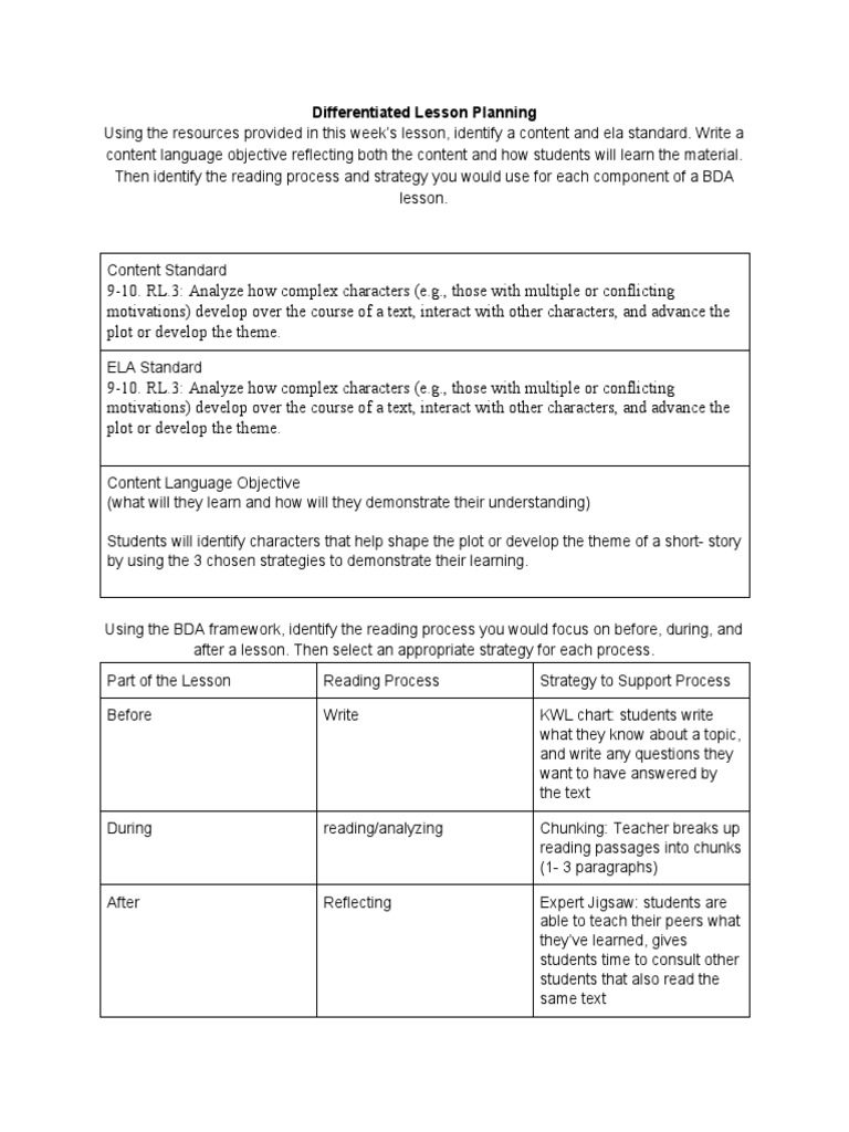 Differentiated Lesson Plan Example | PDF | Neuropsychological ...
