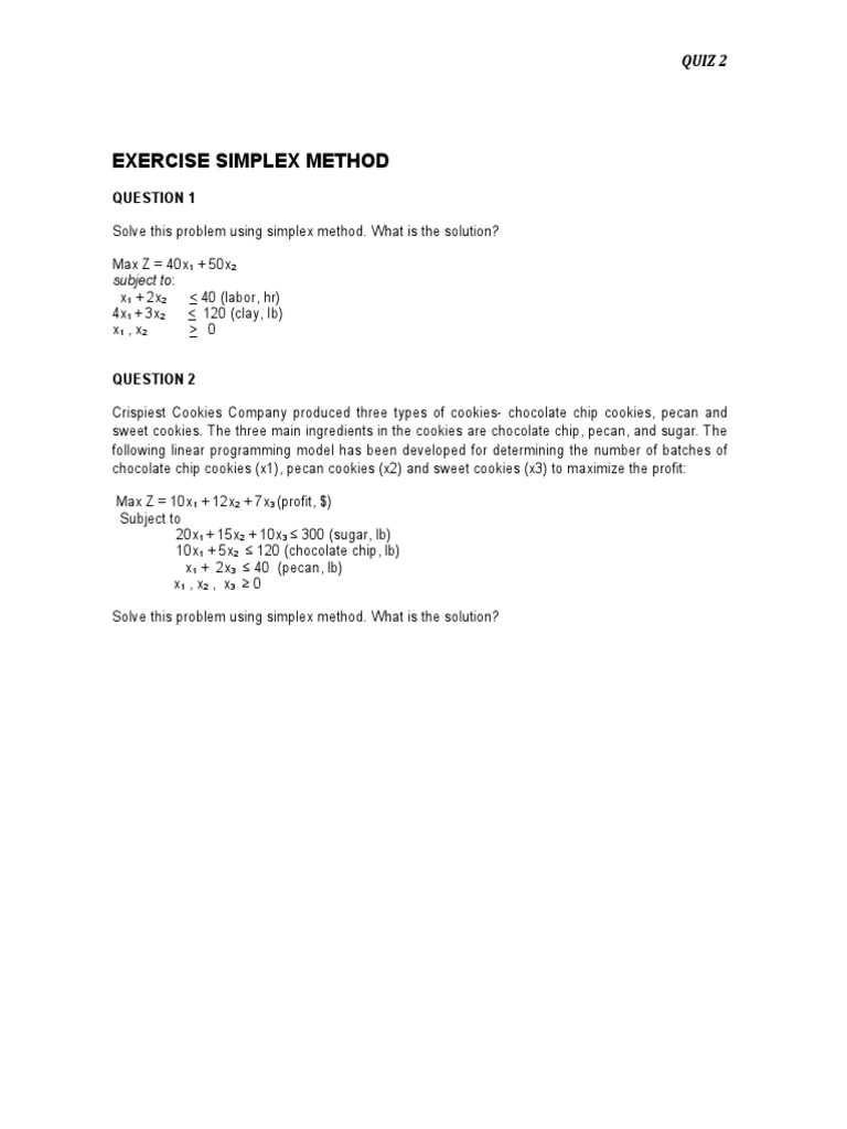 Exercise Simplex Method | PDF | Algorithms | Linear Algebra
