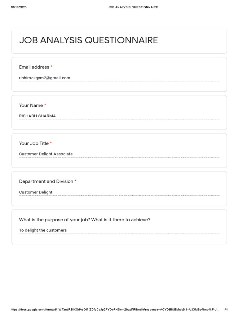 Job Analysis Questionnaire for Customer Role | PDF | Questionnaire ...