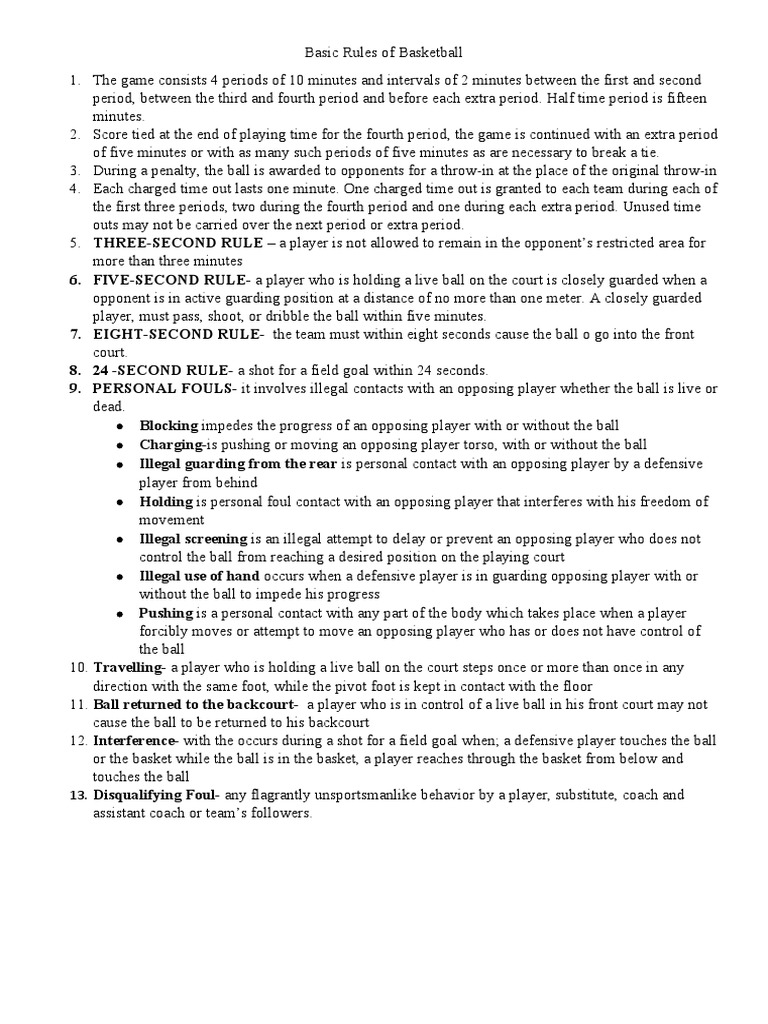 10 Basic Basketball Rules Explained | PDF | Athletic Sports | Football ...