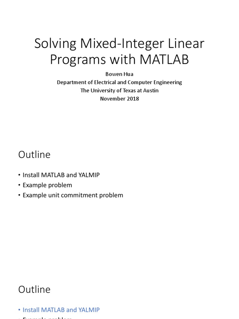 Solving Mixed-Integer Linear Programs With MATLAB | Download Free PDF | Mathematical ...