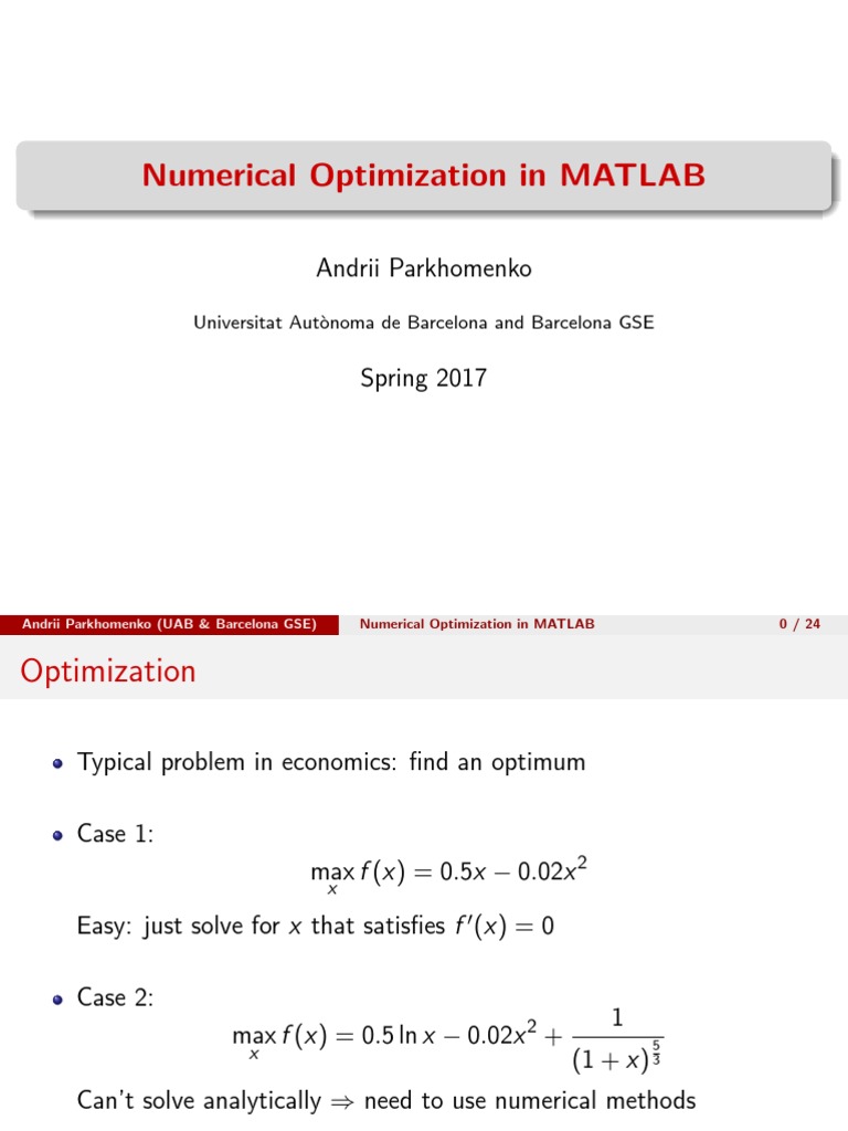 MATLAB Numerical Optimization Techniques | PDF | Mathematical ...