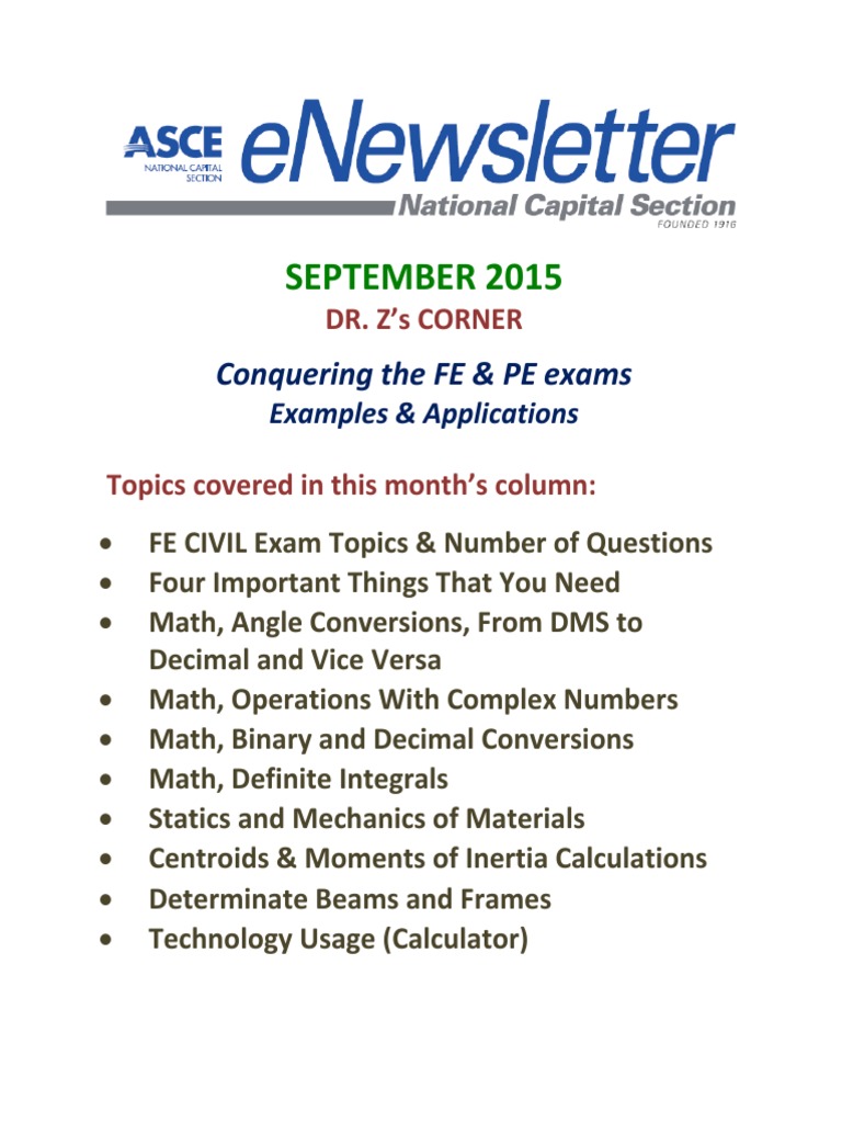 FE Civil Exam Topics Overview | PDF | Teaching Mathematics