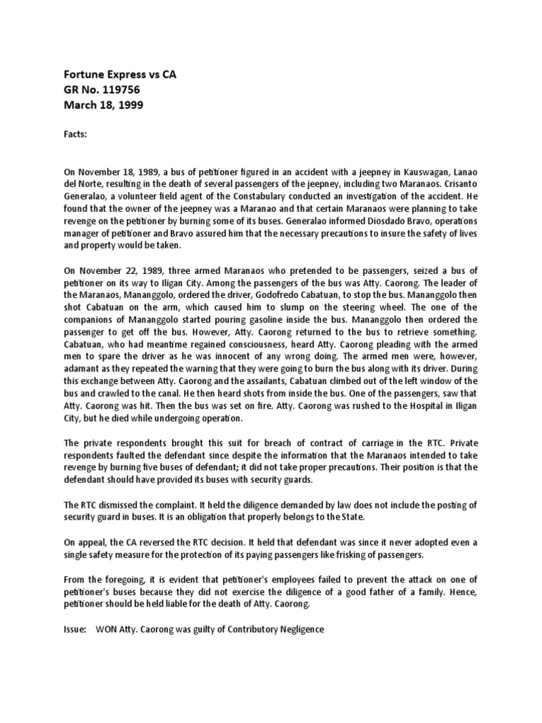 Fortune Express v. CA | PDF | Bus | Justice