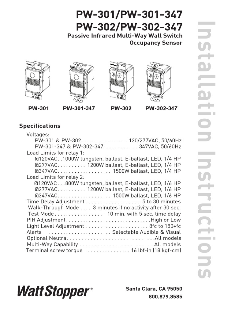 Passive Infrared Multi-Way Wall Switch Occupancy Sensor: PW-301 PW-301 ...