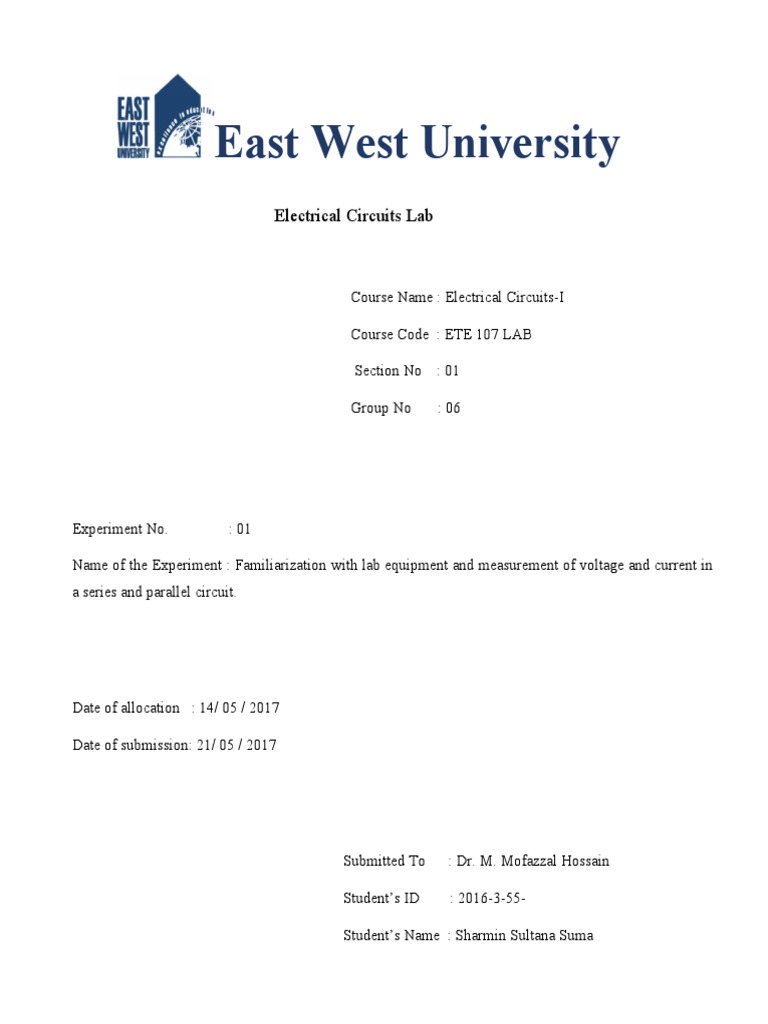 Familiarization With Lab Equipment and Measurement of Voltage and ...