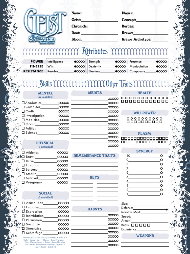 Name: Geist: Chronicle: Root: Bloom: Player: Concept: Burden: Krewe ...