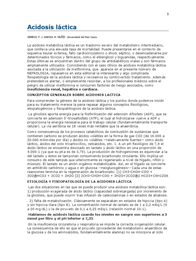 Acidosis láctica | PDF | Ácido láctico | Glucólisis