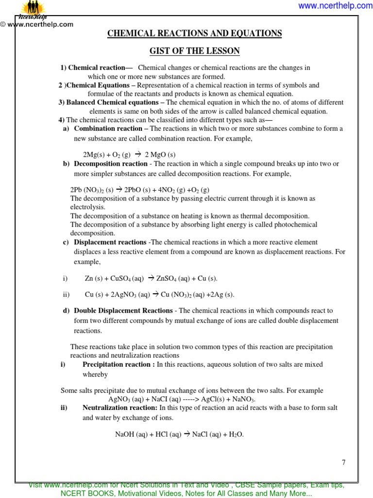 Class10 Science Notes PDF | PDF | Redox | Chemical Reactions