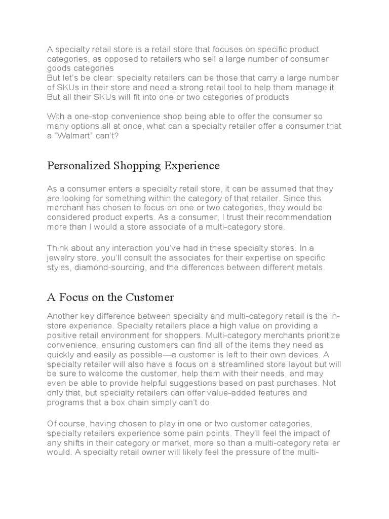 Specialty Retail vs. Multi-Category | PDF | Retail | Media Manipulation
