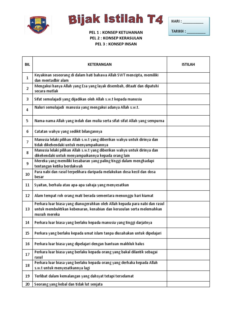 Kuiz Bijak Istilah T4 Pel 1-3 | PDF