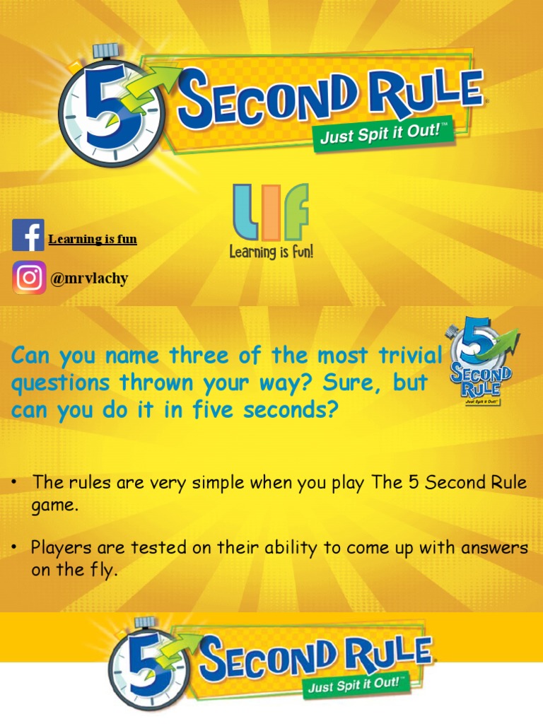 5 Second Rule Game Overview | PDF | Language Arts & Discipline