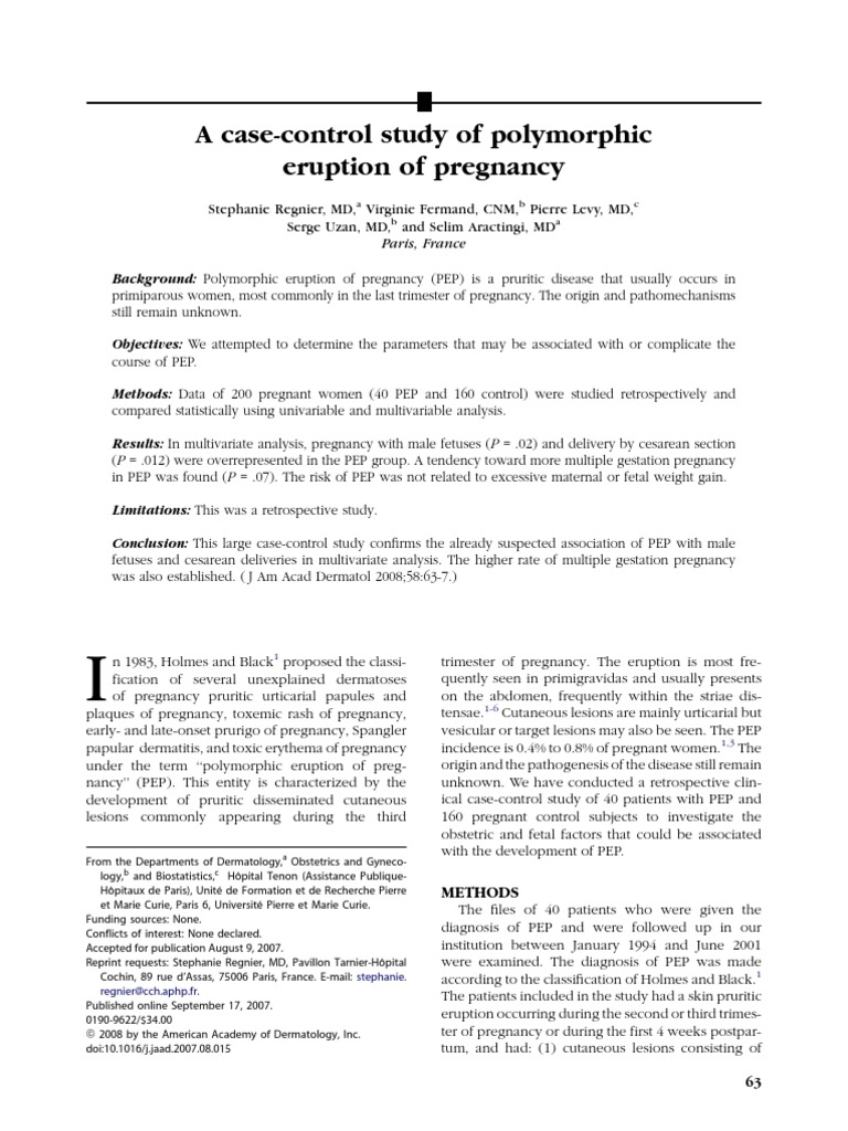 A Case-Control Study of Polymorphic Eruption of Pregnancy: A B C B A | PDF | Multiple Births ...