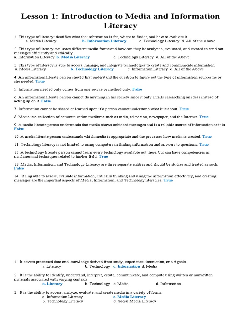 Media and Information Literacy Quizes | PDF | Information Literacy ...