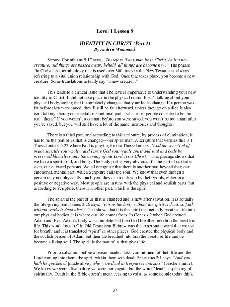 Identity in Christ (Part 1) : Level 1 Lesson 9 | PDF | Born Again | Soul