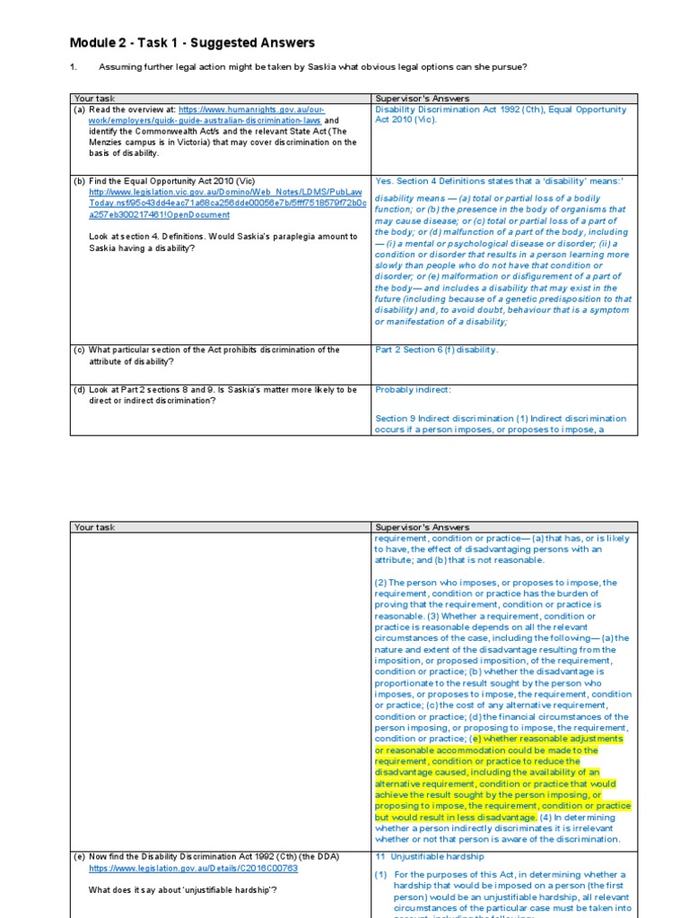 Module 2 - Task 1 - Model Answer | Download Free PDF | Disability ...