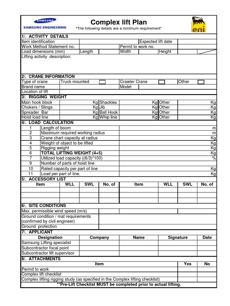 Complex Lift Plan and Checklist | Download Free PDF | Crane (Machine ...