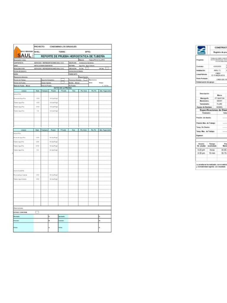 Formato de Pba Hidrostática | PDF | Tecnologías de gas | Ingeniería mecánica