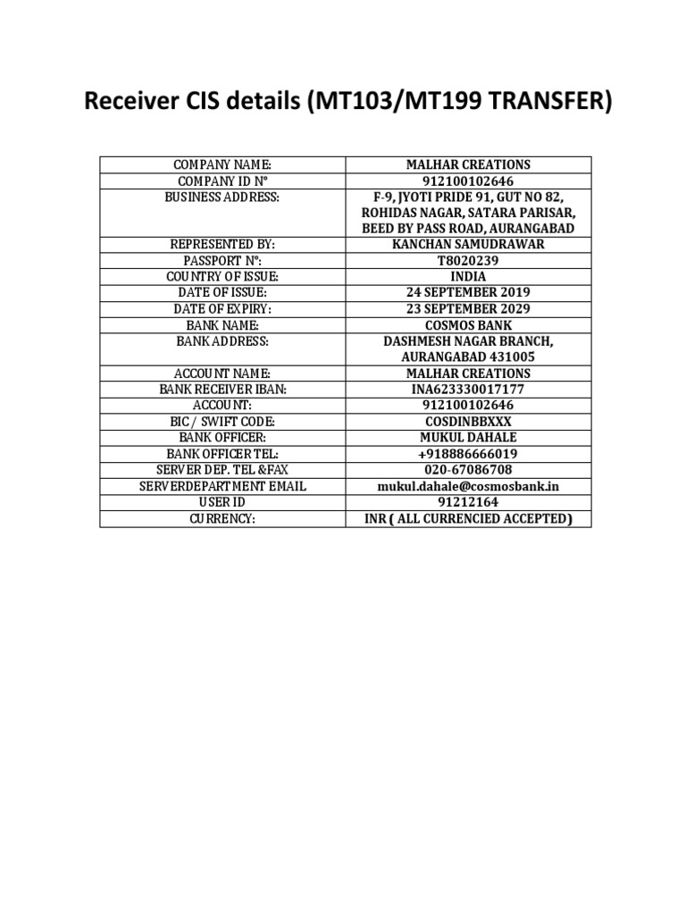 Receiver CIS Details | PDF
