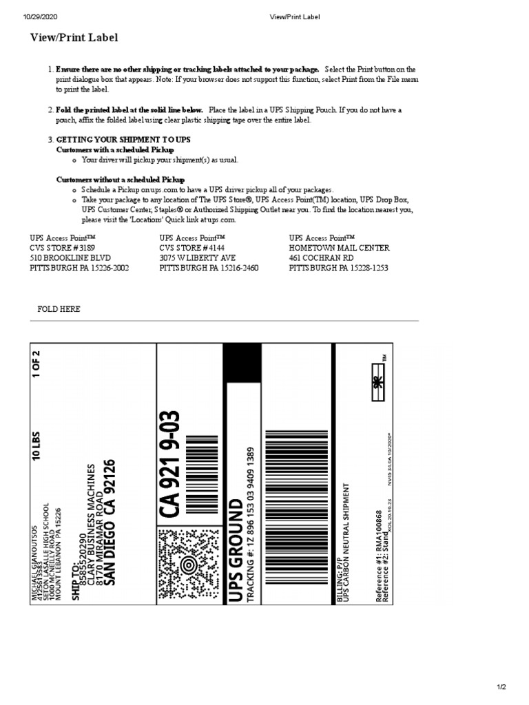 RMA100868 Return Label | PDF