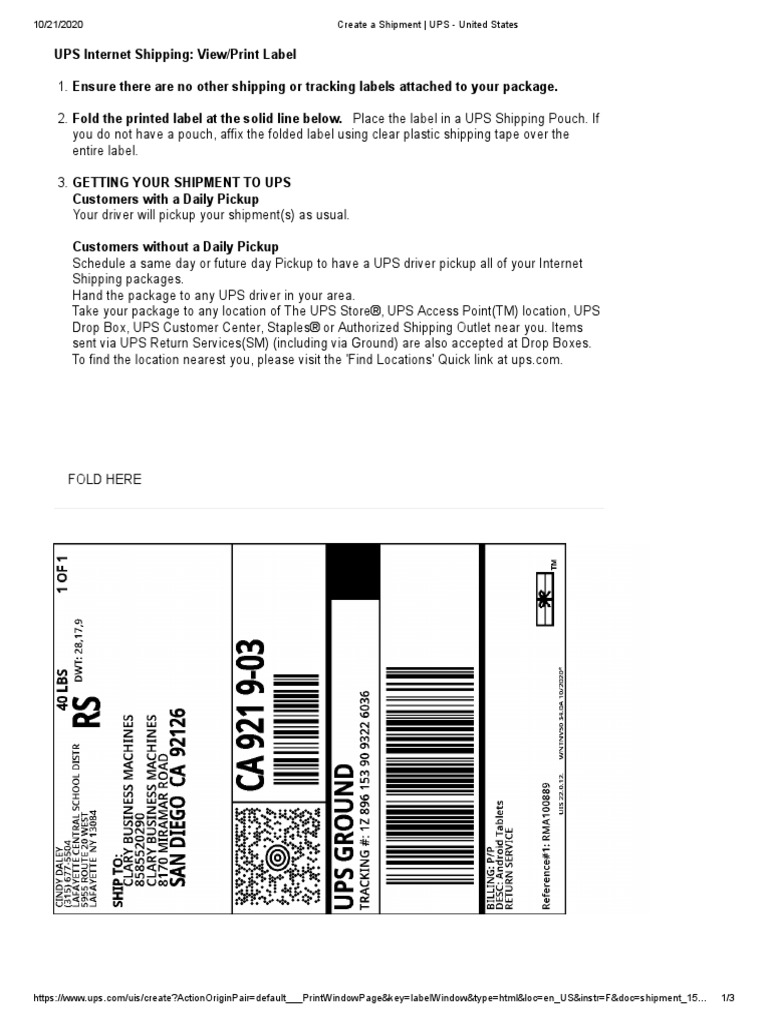 RMA100889 Return Label PDF | PDF | United Parcel Service | Receipt