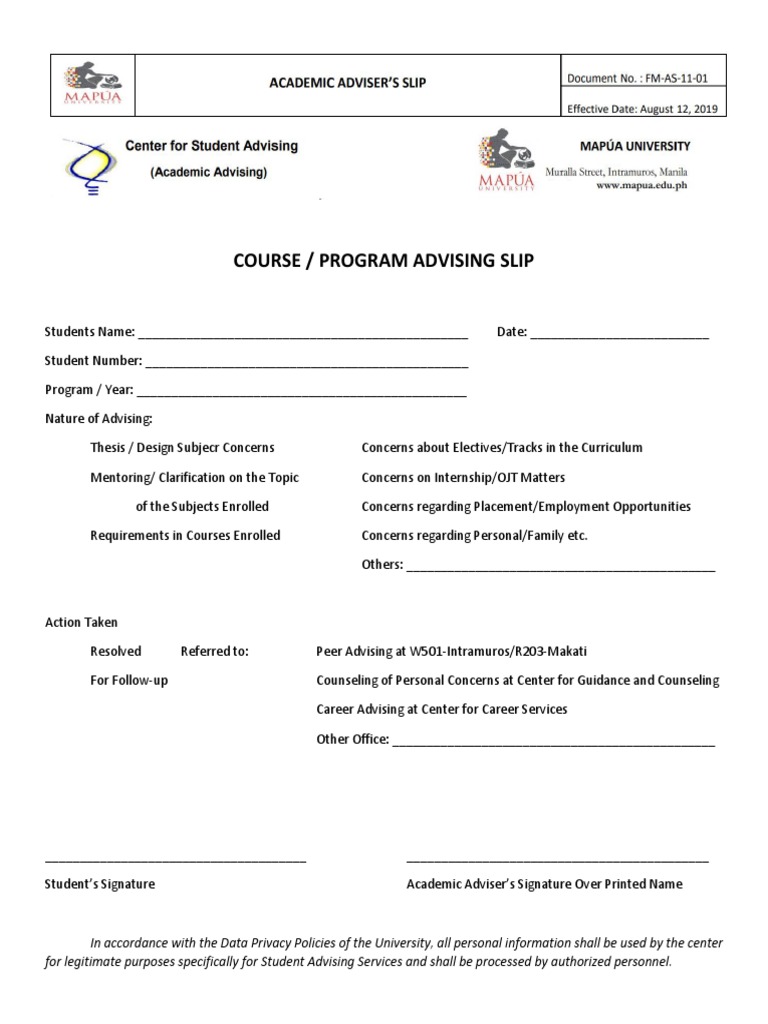 Course Program Advising Slip Fillable Form NEW PDF | PDF