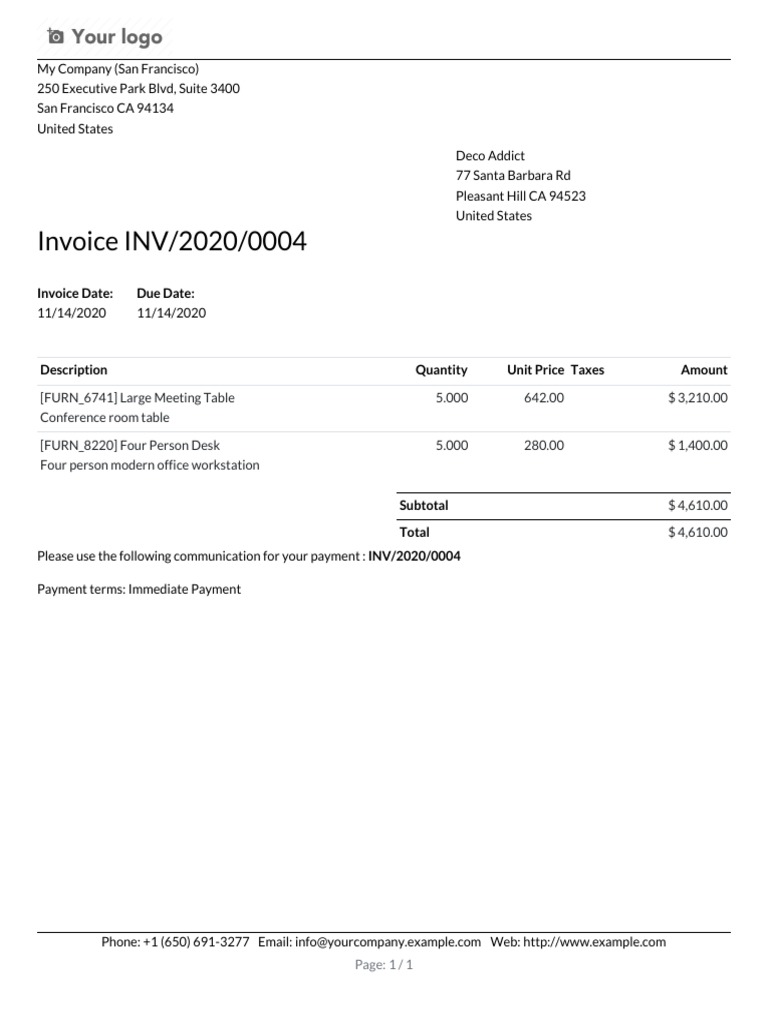 Invoice INV/2020/0004: Invoice Date: Due Date | PDF