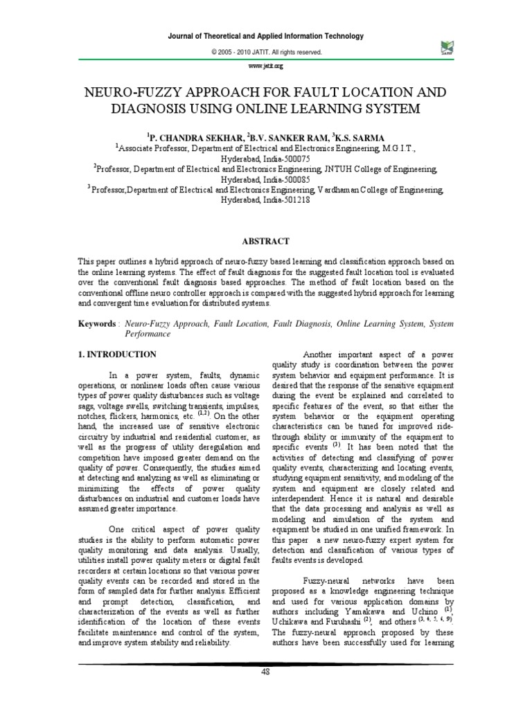 Neuro-Fuzzy Approach For Fault Location and Diagnosis Using Online ...