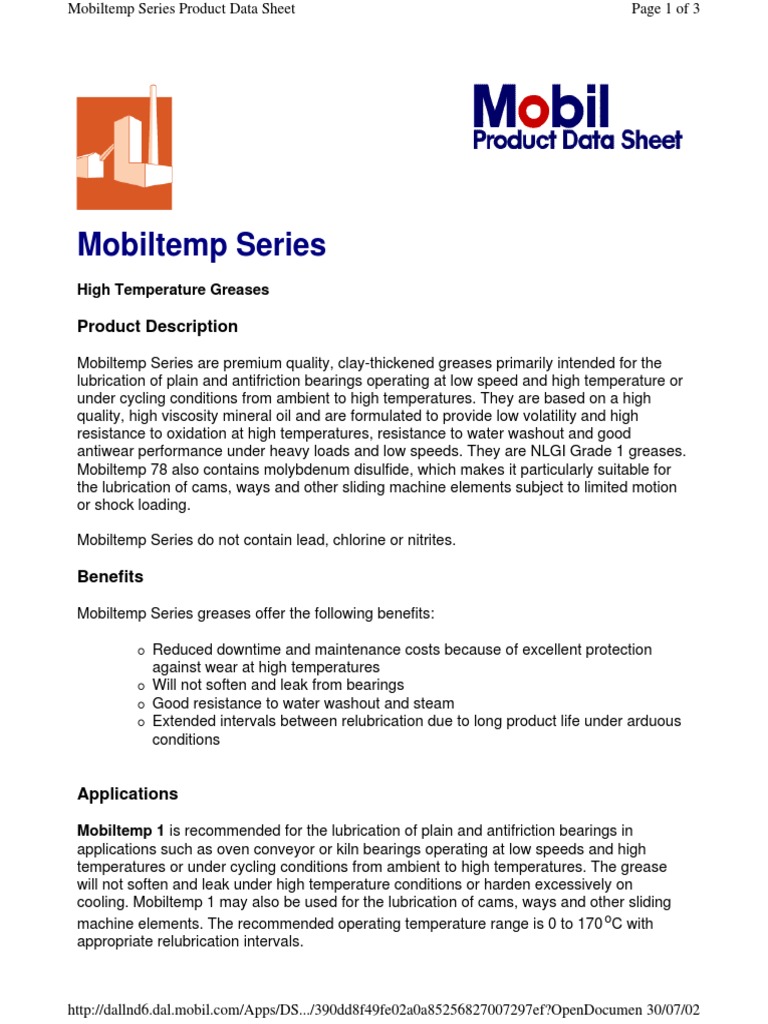 Mobiltemp Series High Temp Greases | PDF | Bearing (Mechanical ...