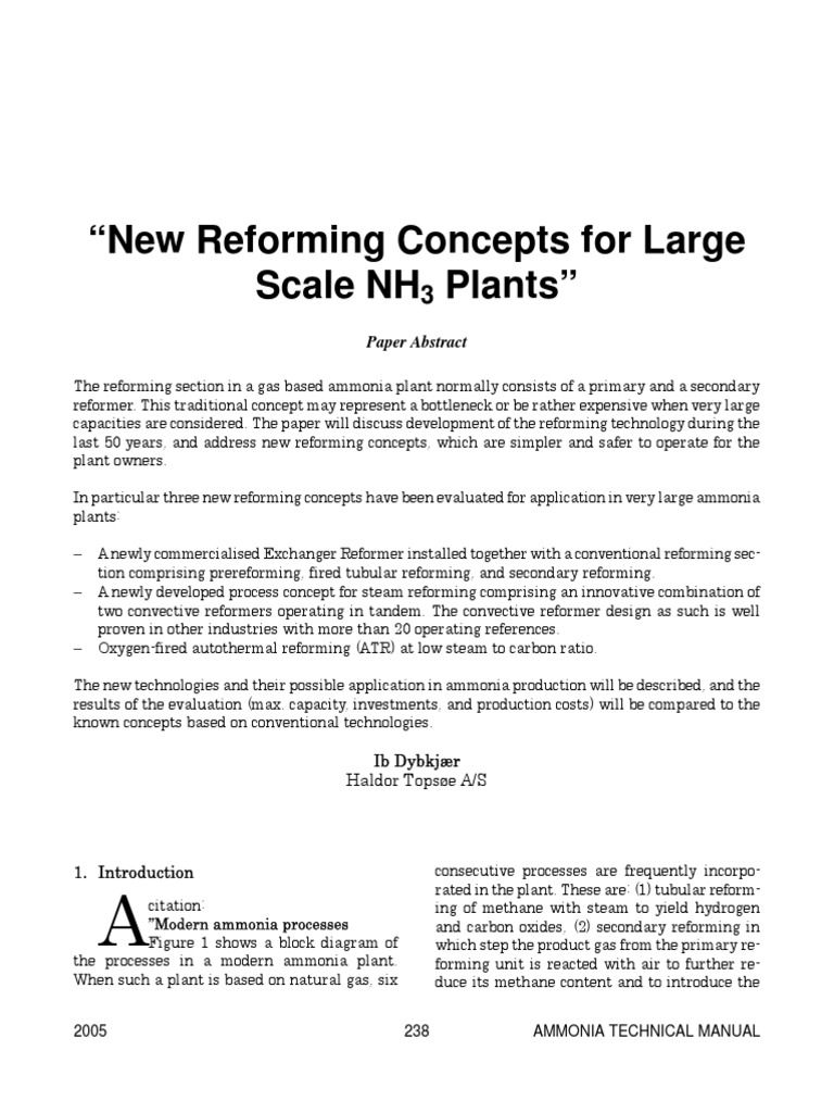 "New Reforming Concepts For Large Scale NH Plants": Paper Abstract ...
