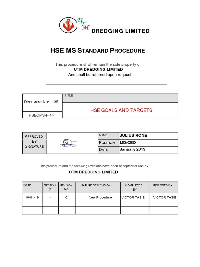 Hse Goals and Targets | PDF | Records Management | Occupational Safety ...