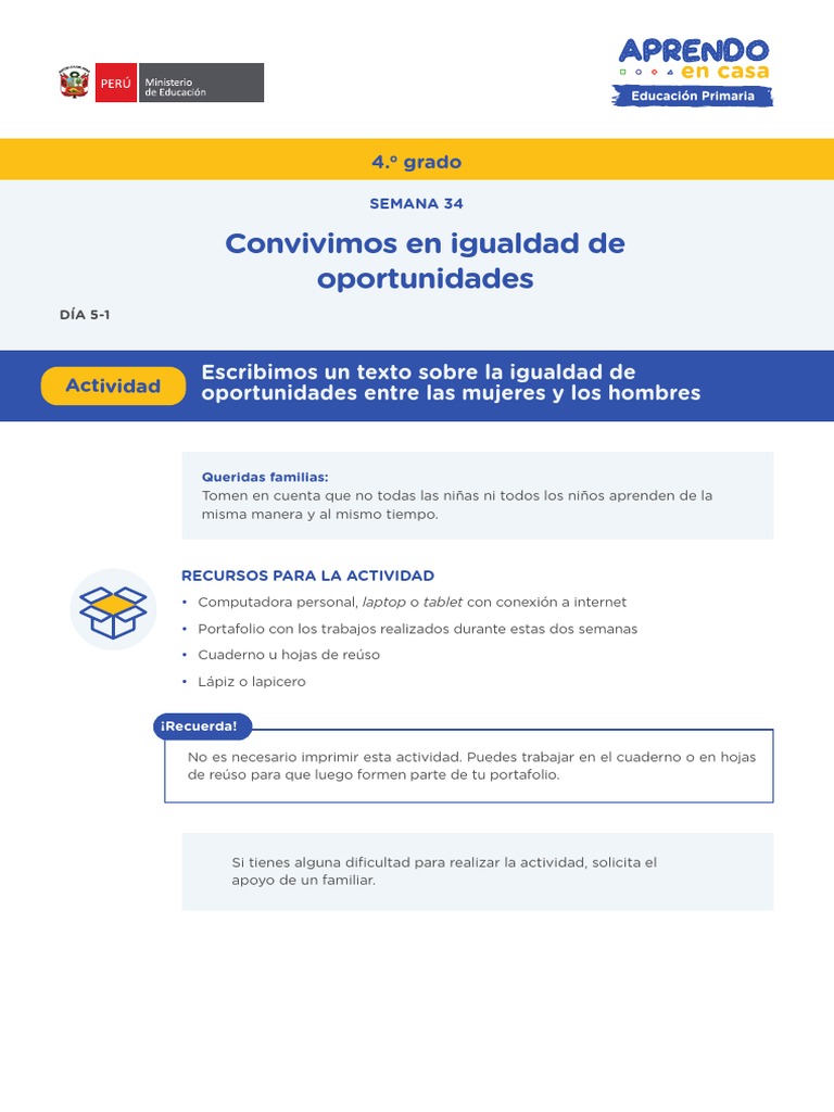 S34primaria 4 Guia Dia 5 1 | PDF | Igualdad de género | Estudios de género