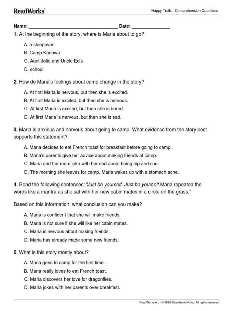Happy Trails Comprehension Questions | PDF