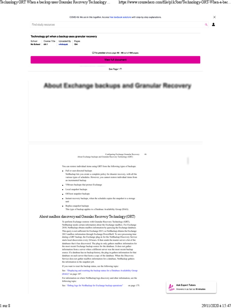 Technology GRT When A Backup Uses Granular Recovery | PDF | Backup ...