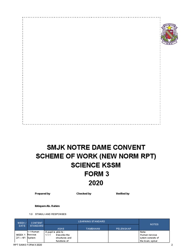 RPT Science Form 3 2020 NEW NORM PDF | PDF | Senses | Respiratory System