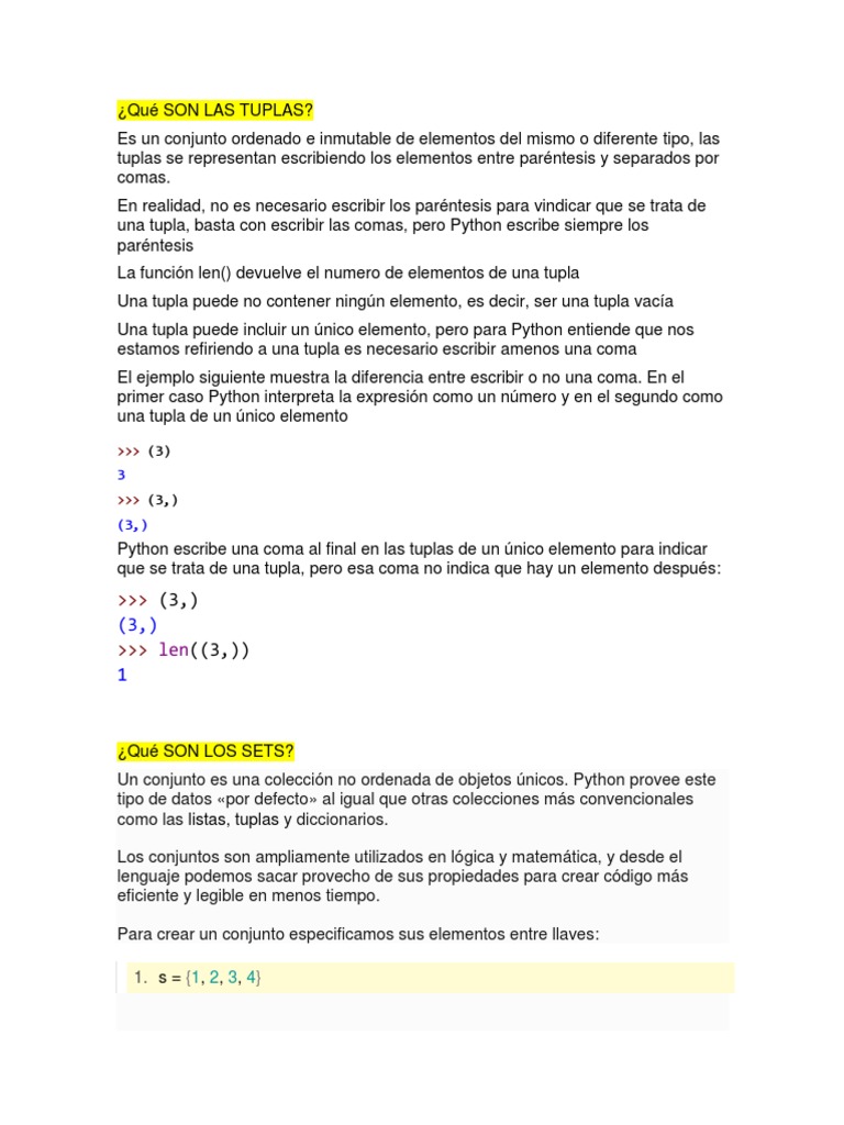 Tuplas y Sets | PDF | Conjunto (Matemáticas) | Python (lenguaje de programación)