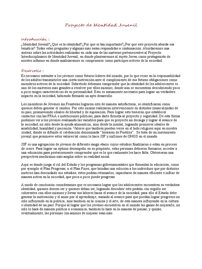 Proyecto de Identidad Juvenil | PDF | Sociedad | Conceptos psicologicos